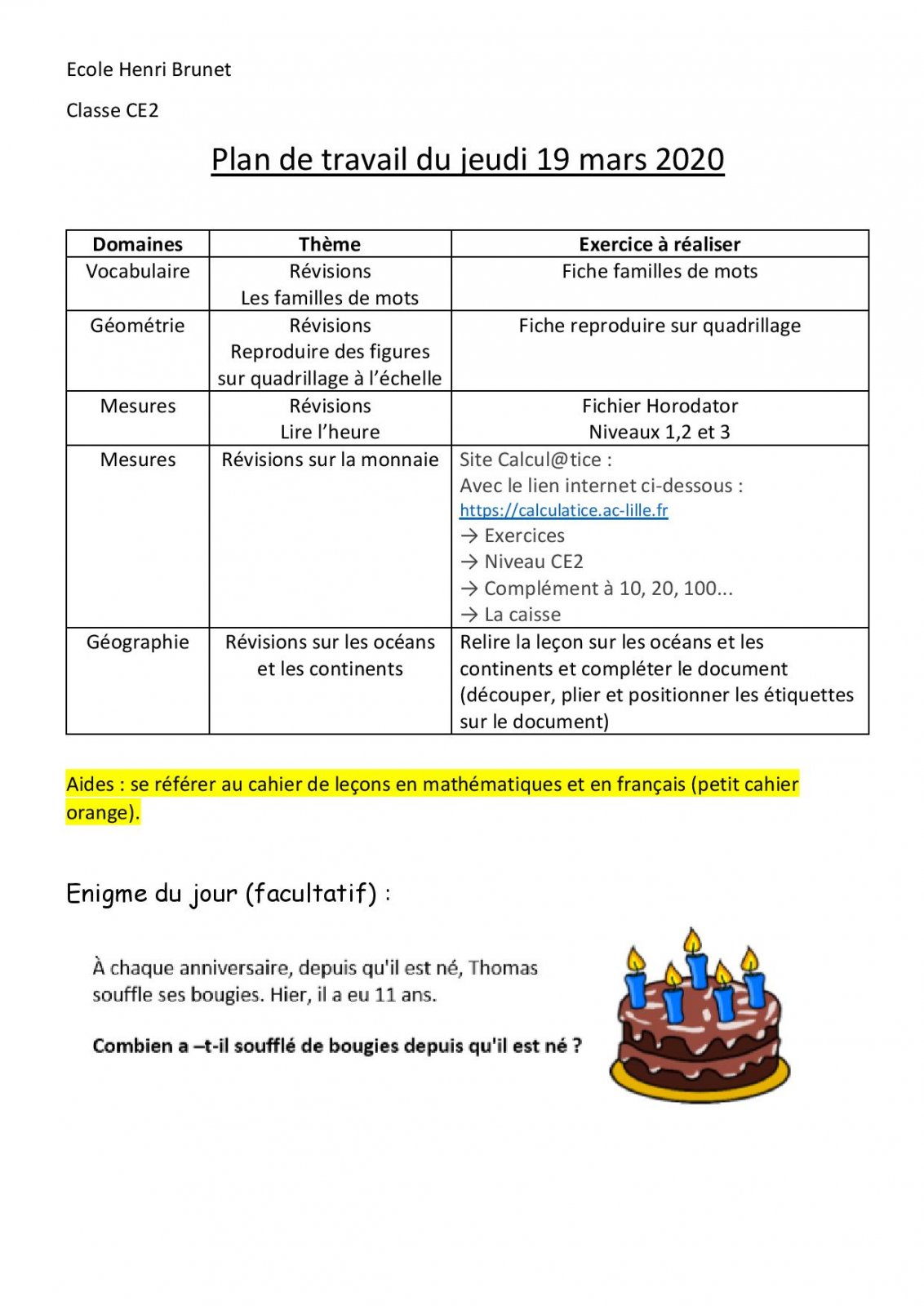 classe de CE2-CM1 - École Henri Brunet